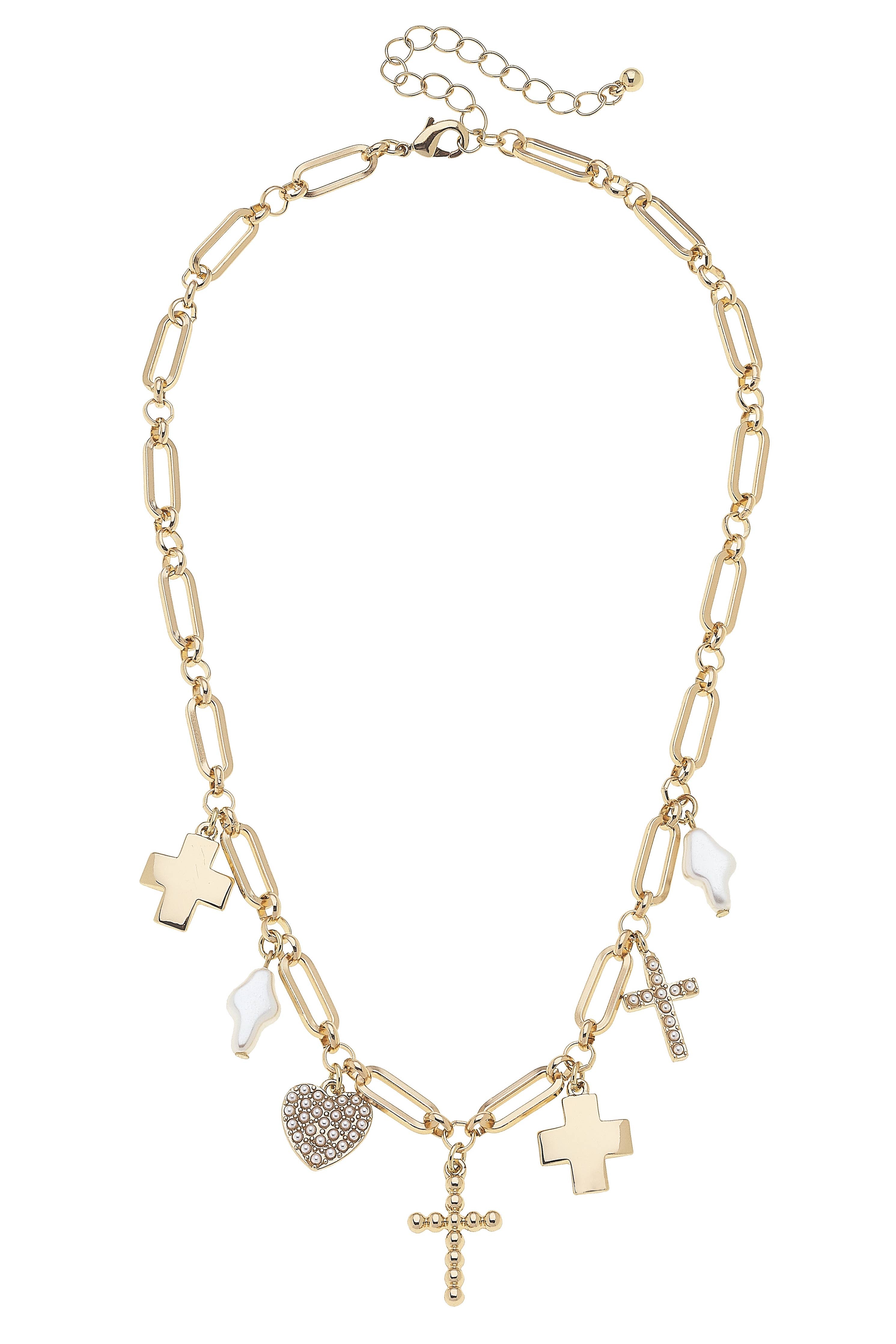 Abigail Multi Cross Charm Necklace in Shiny Gold – The Wild Bloom